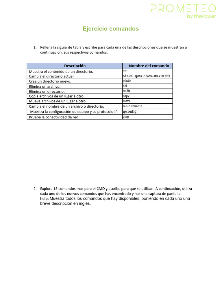 Actividad Comandos CMD - Sol | PDF | Archivo de computadora | Tecnología de sistema operativo