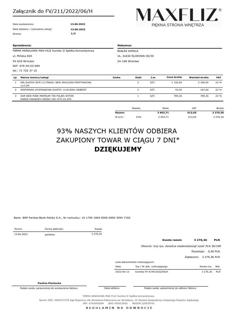 93% Naszych Klientów Odbiera Zakupiony Towar W Ci Gu 7 Dni : DZI Kujemy | PDF