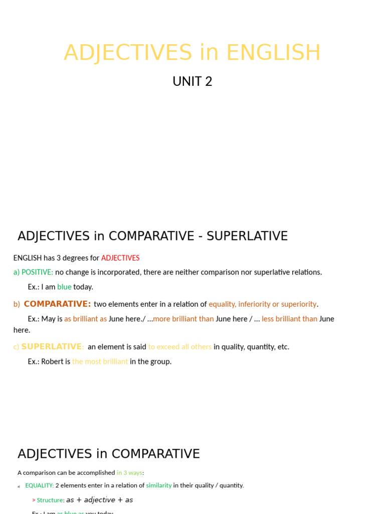 ADJECTIVES in COMPARATIVE-SUPERLATIVE (Colored) | PDF