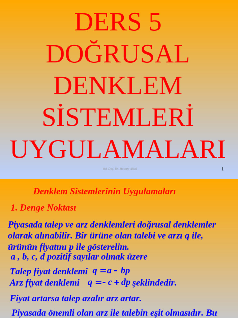 105 5 Denklem Sistemlerinin Uygulaması | PDF