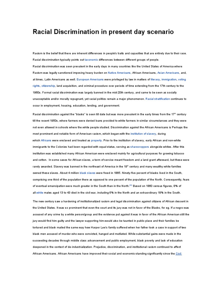 Racial Discrimination in the Present Day: A Historical Analysis of Discrimination Against ...