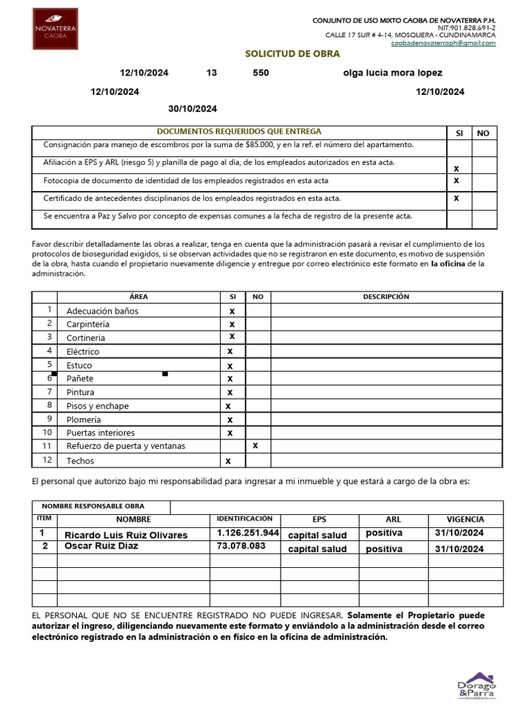 Formato Solicitud Obra | PDF