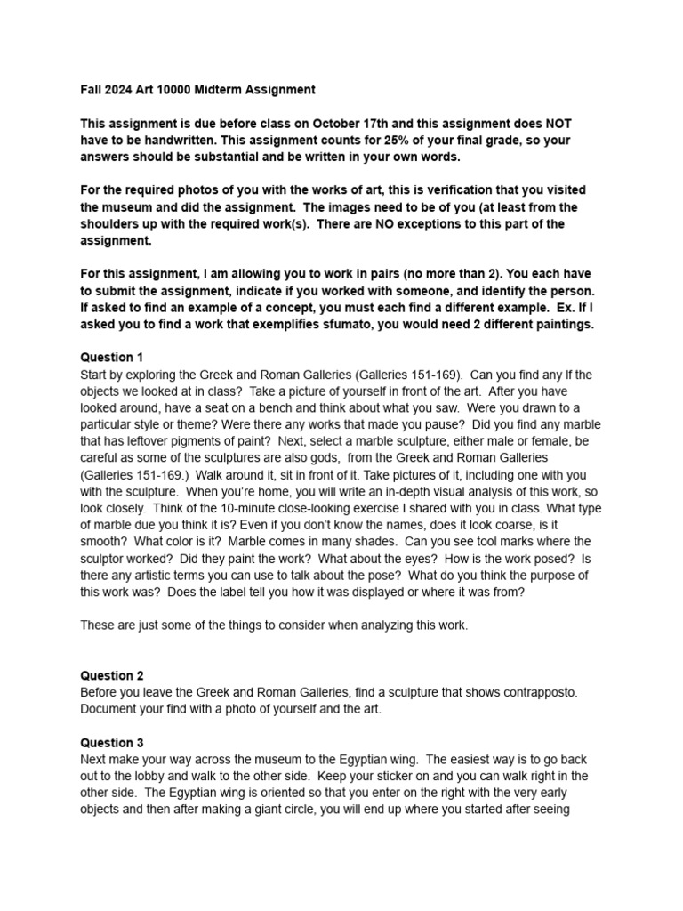 Fall 2024 Art 10000 Midterm Guide | PDF | Paintings | Sculpture