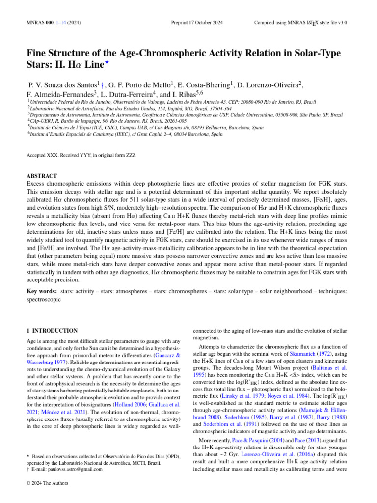 Fine Structure of The Age-Chromospheric Activity Relation in Solar-Type Stars: II. H Line | PDF ...