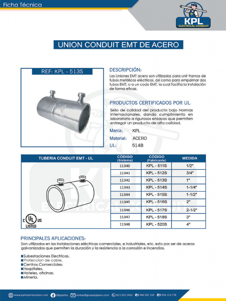 KPL Union Conduit Emt de Acero FT2024 | PDF
