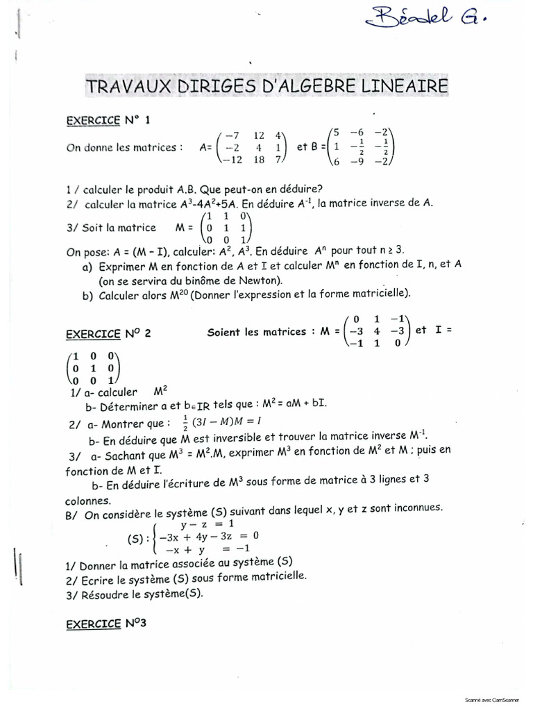 TD AlgÃ Bre Linã©aire | PDF