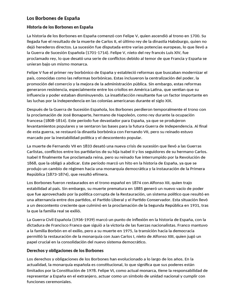 Historia de los Borbones en España | PDF | Casa de borbón | España