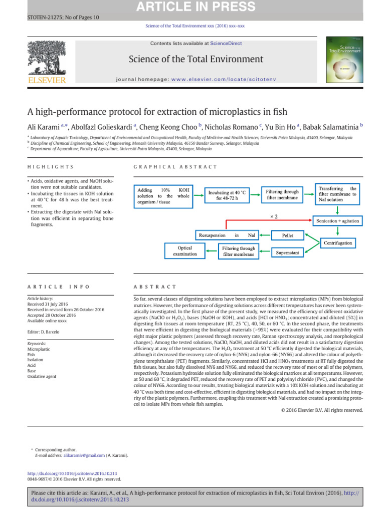 A High Performance Protocol for Extraction of Microplastics in Fish ...