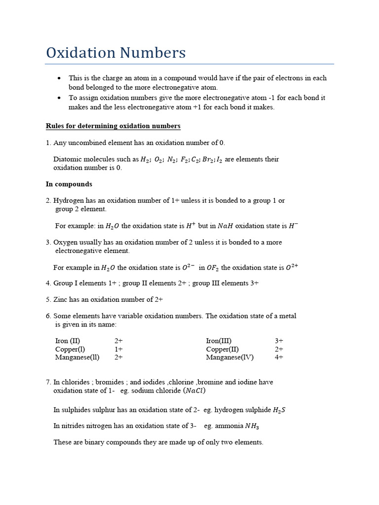 Oxidation Numbers | PDF | Redox | Chemical Bond