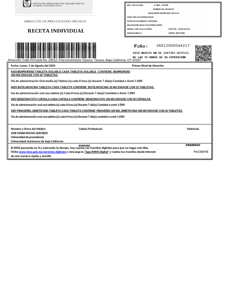 Receta Del IMSS | PDF