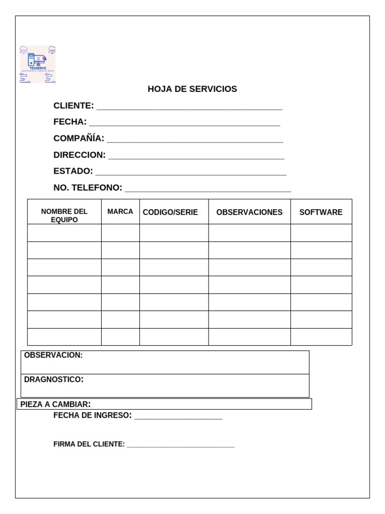 Hoja de Servicios para Equipos | PDF | Finanzas y dinero