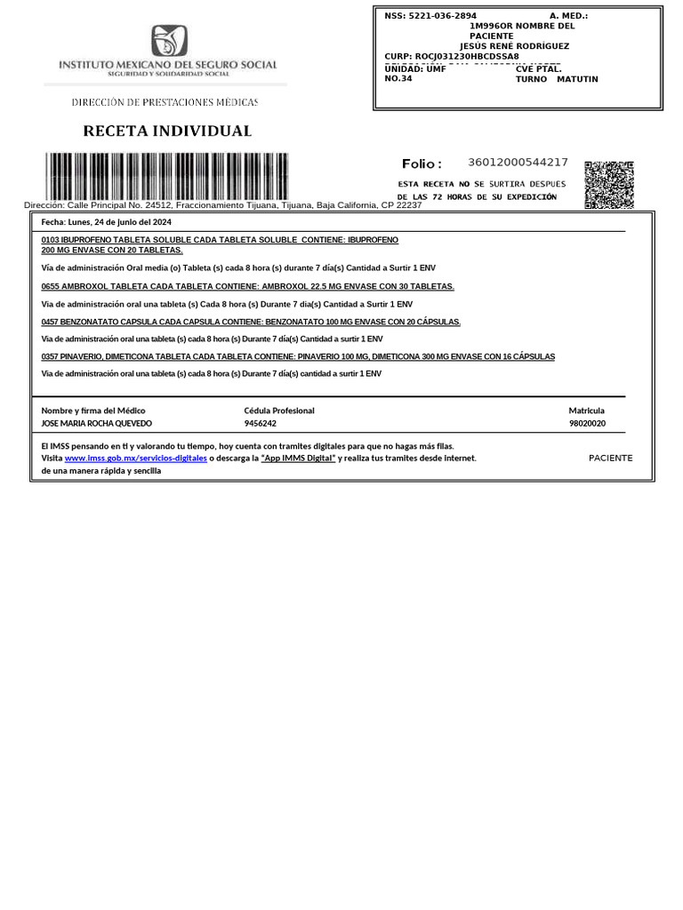 Receta Del IMSS La Perra | PDF | Farmacología