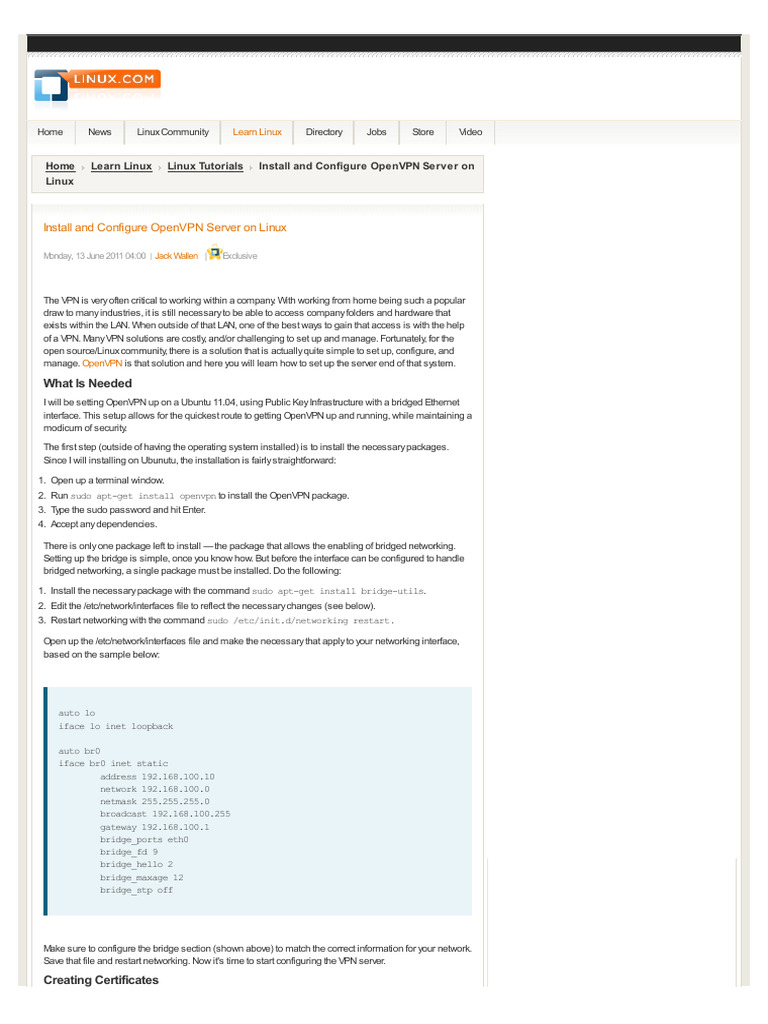 Install and Configure OpenVPN Server On Linux | PDF | Sudo | Computer ... Install and Configure OpenVPN Server On Linux | PDF | Sudo | Computer ...