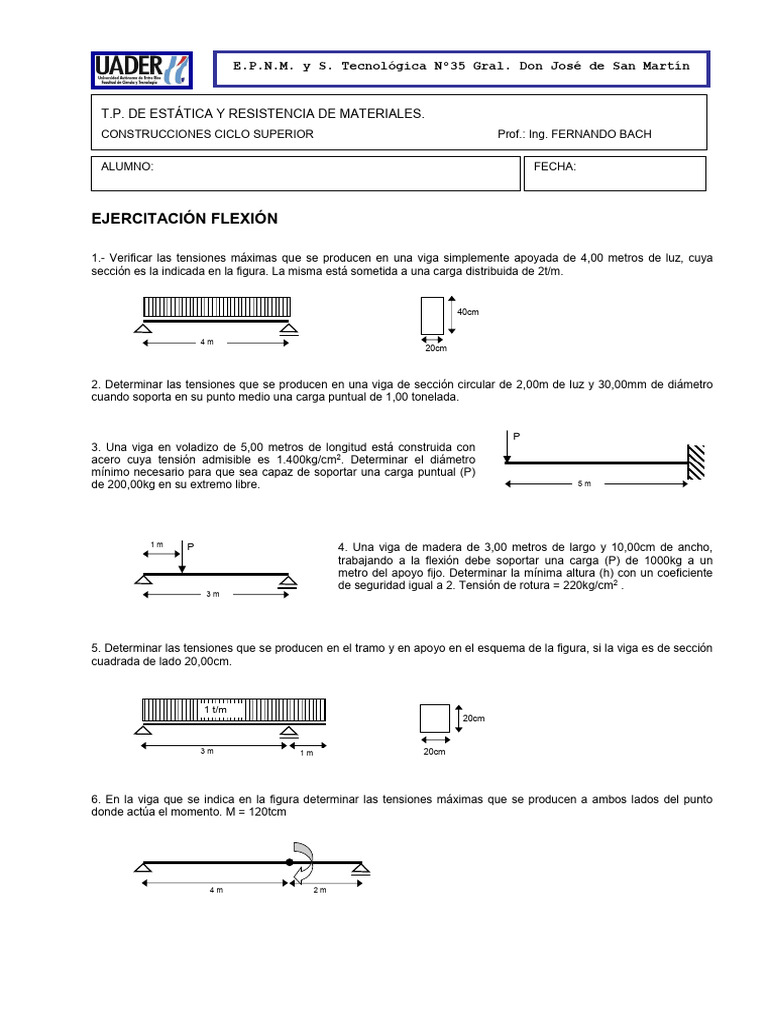 Ejercicios Flexion 2021 | PDF | Viga (Estructura) | Ingeniería mecánica