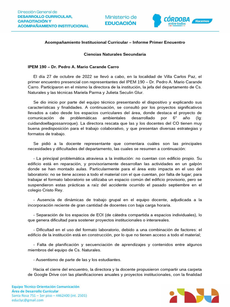 Informes AIC - Secundaria | PDF | Laboratorios | Enseñando