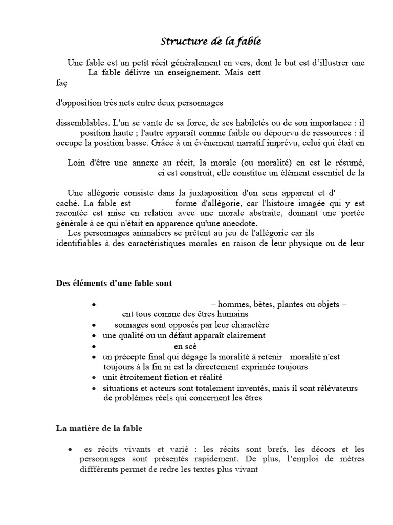 Structure de La Fable | PDF | Fable | Allégorie