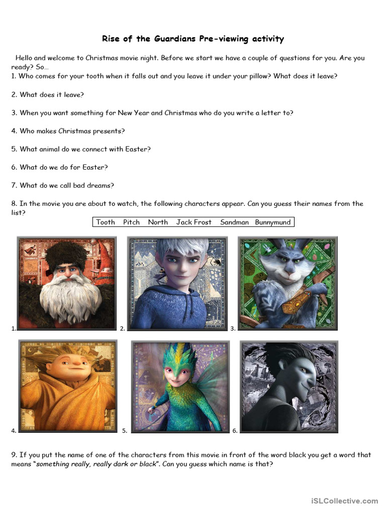 Rise of the Guardians Pre-viewing activity | PDF