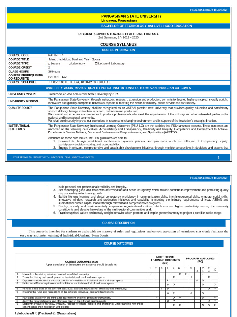 New Revised Path Fit 4 Course Syllabus | PDF | Learning
