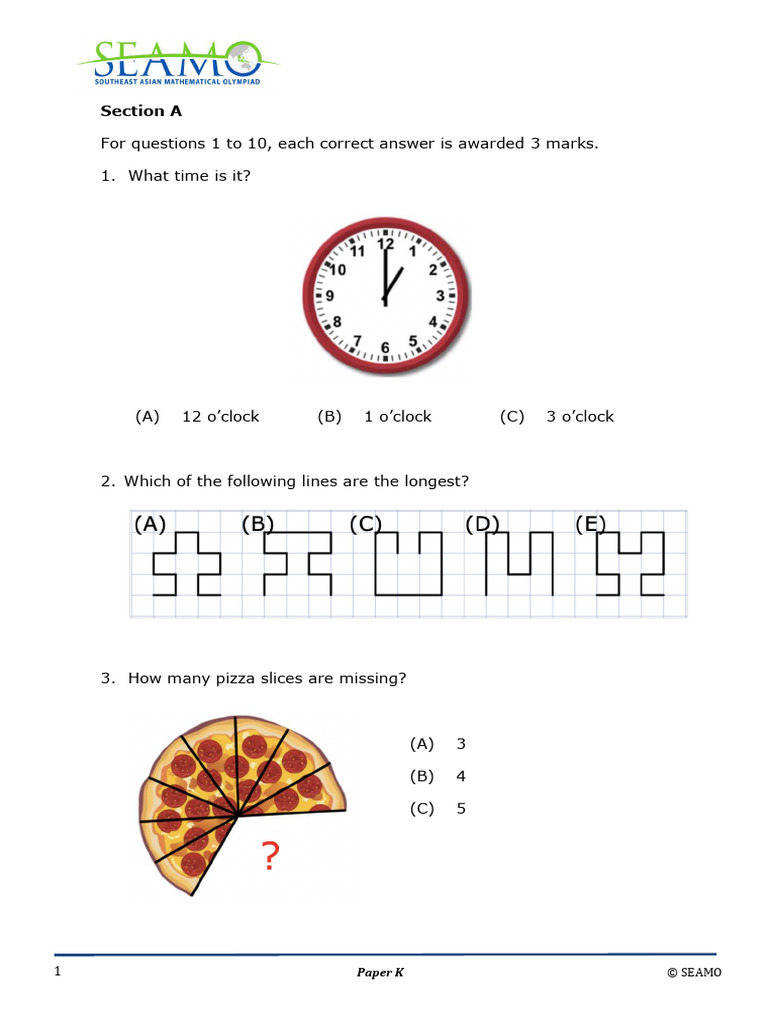 SEAMO Paper K Sample Questions | PDF