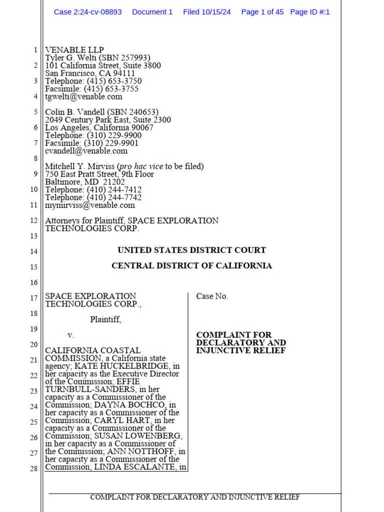 Complaint For Declaratory and Injunctive Relief, Space Exploration Tech ...