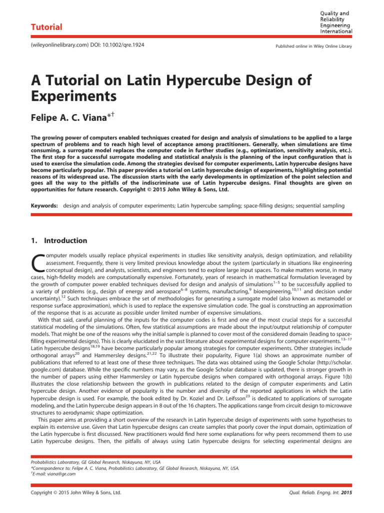 A Tutorial On Latin Hypercube Design of Experiments | PDF | Mathematical Optimization ...