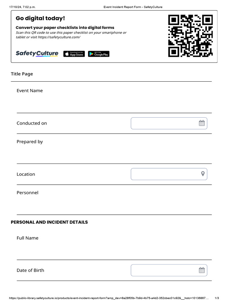 Event Incident Report Form - SafetyCulture | PDF | Medicine | Health Care