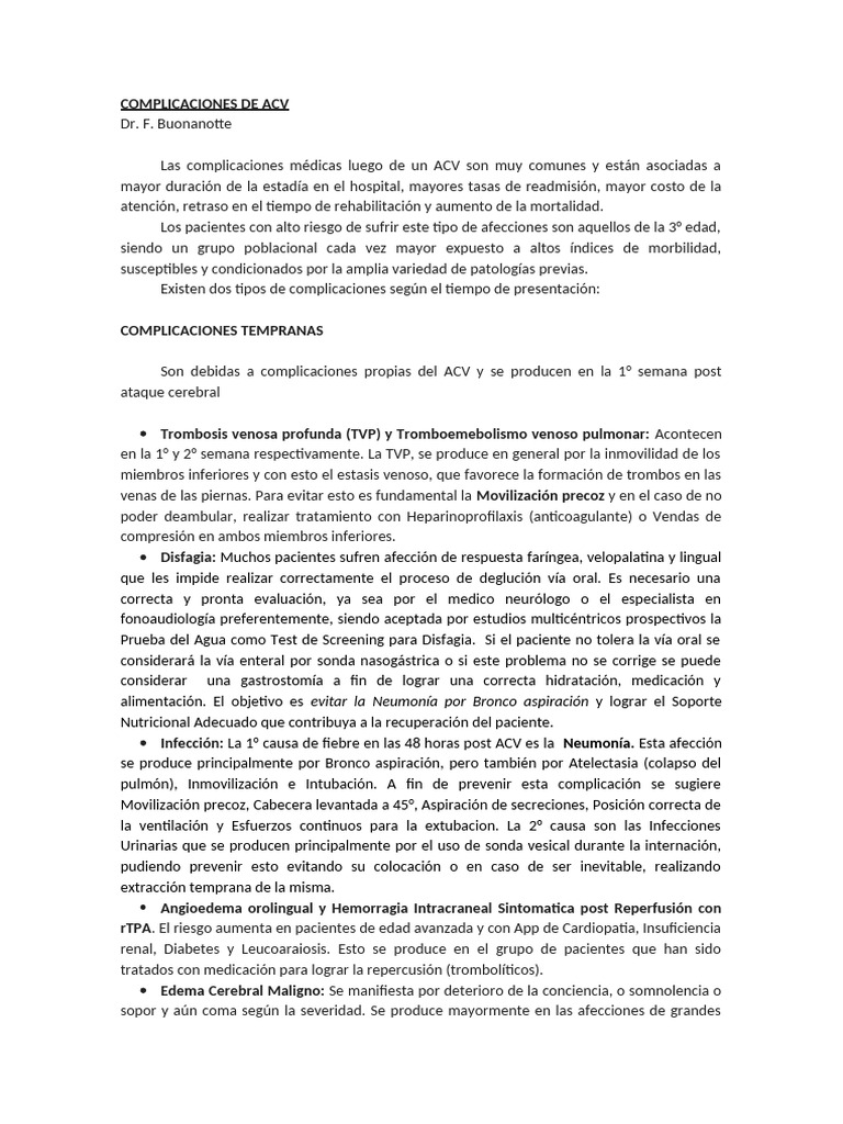 COMPLICACIONES DE ACV (1) | PDF | Carrera | Enfermedades y trastornos humanos