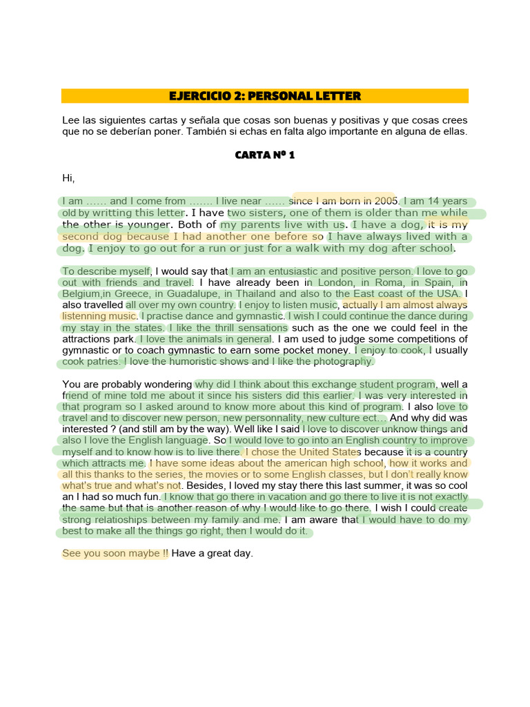 Ejercicio 2 Personal Letter | PDF
