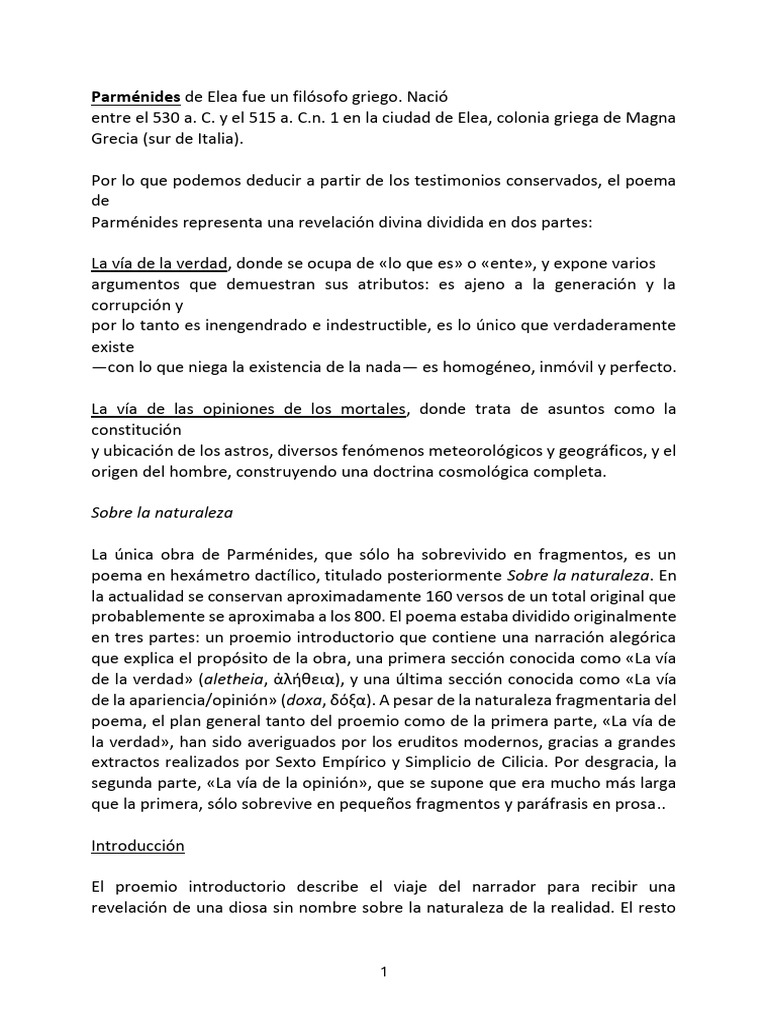 Parménides y Heráclito Handout | PDF | Platón | Filosofía griega antigua