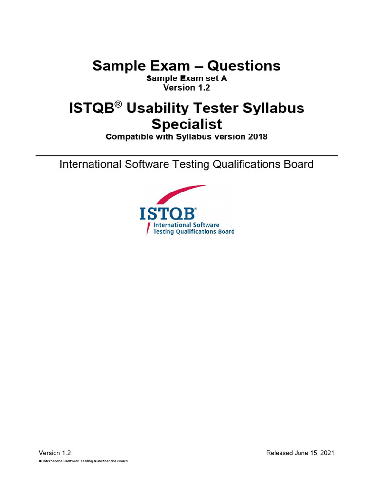 ISTQB - CT UT - Sample Exam A Questions - v1.2 | PDF | Usability ... ISTQB - CT UT - Sample Exam A Questions - v1.2 | PDF | Usability ...