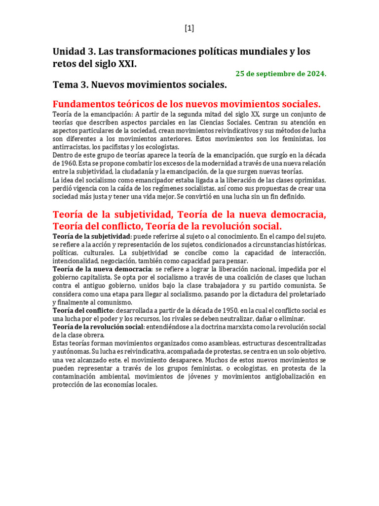 U3 T3 - Nuevos Movimientos Sociales | PDF | Migración humana | America latina