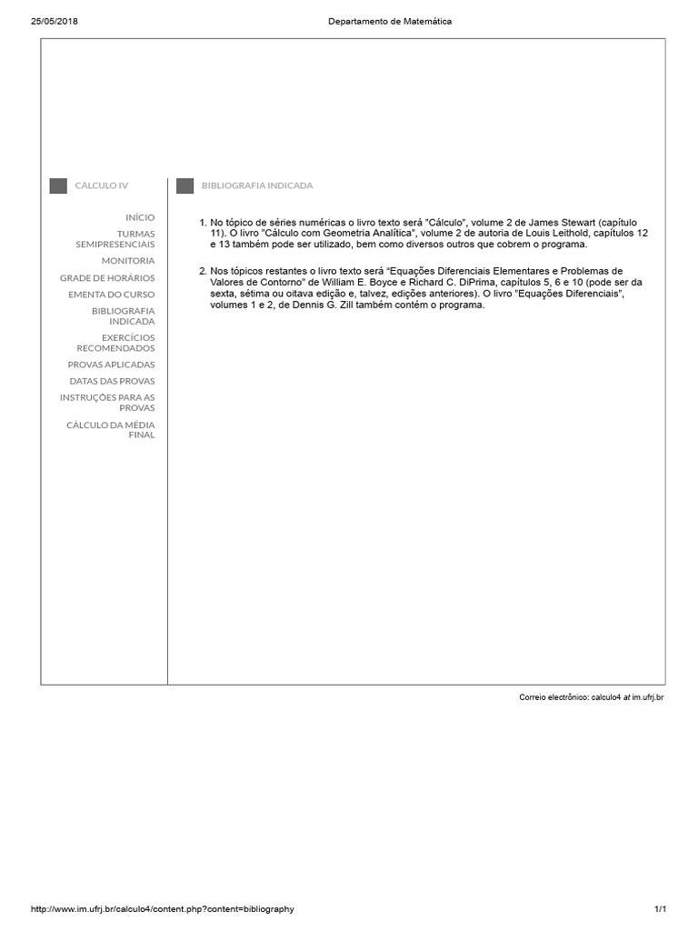 Ementa de Calculo IV (UFRJ) - Bibliografia | PDF