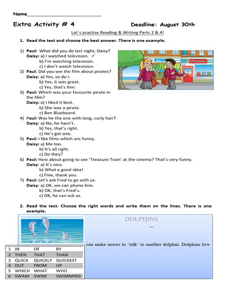 FLIA MANCINI - EXTRA ACTIVITY #4 Movers Parts 2 & 4 | PDF | Dolphin | Cetaceans