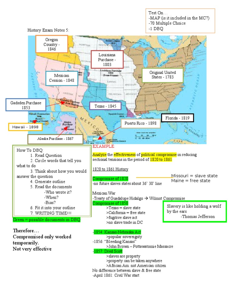 US History Exam Notes: Key Events & DBQ Tips | PDF