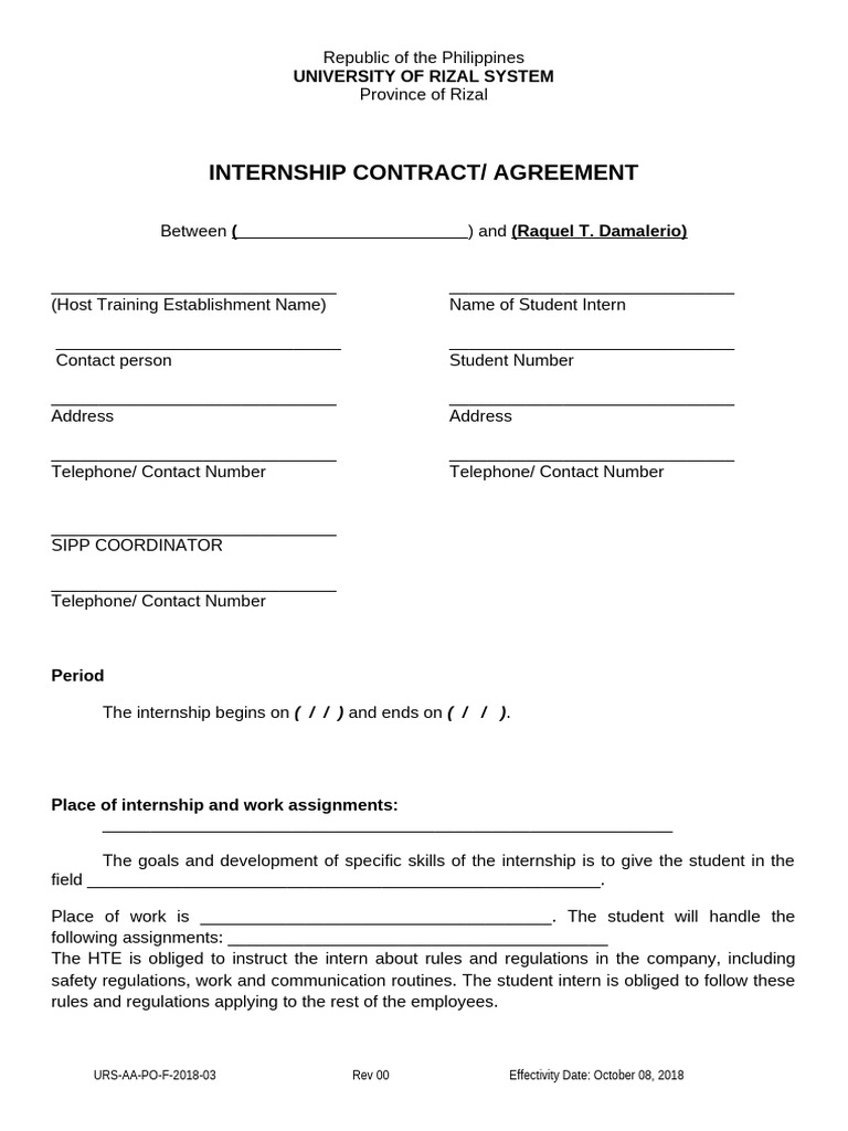 Internship-Contract-Agreement | PDF | Business Law | Justice