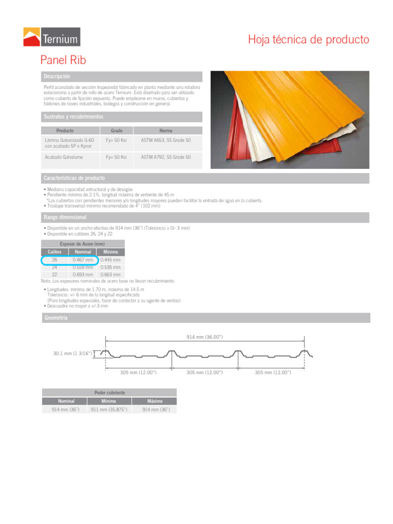 Panel Rib: Especificaciones Técnicas | PDF | Acero