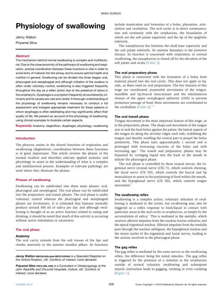 Physiology of Swallowing 2018 Surgery Oxford | PDF | Larynx | Esophagus