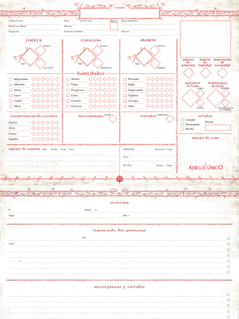 Hoja de Personaje y Virtudes Rellenable | PDF