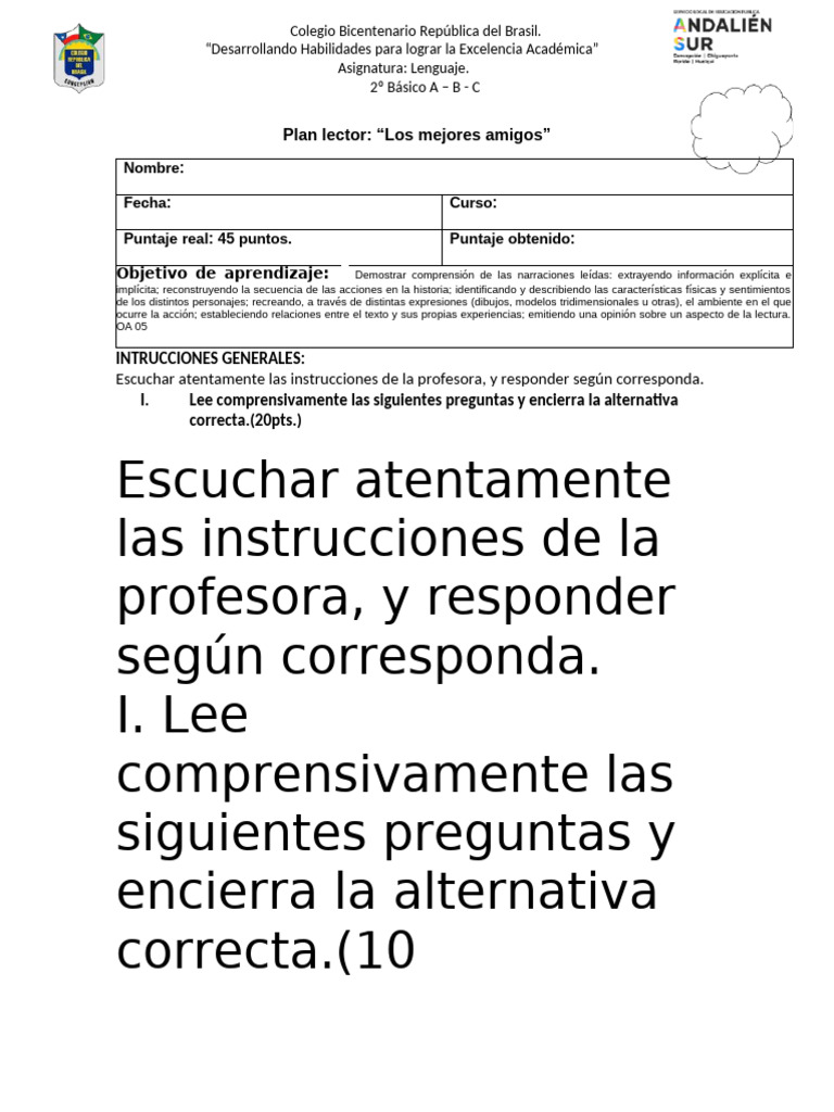 Plan Lector: Comprensión de "Los Mejores Amigos" | PDF