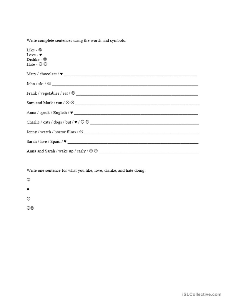Likes and Dislikes Writing | PDF