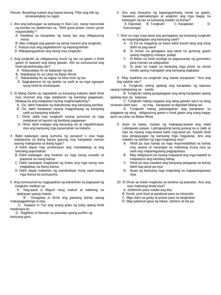 ESP 9 STUDENT ACTIVITY Q2 TUNGKULIN | PDF