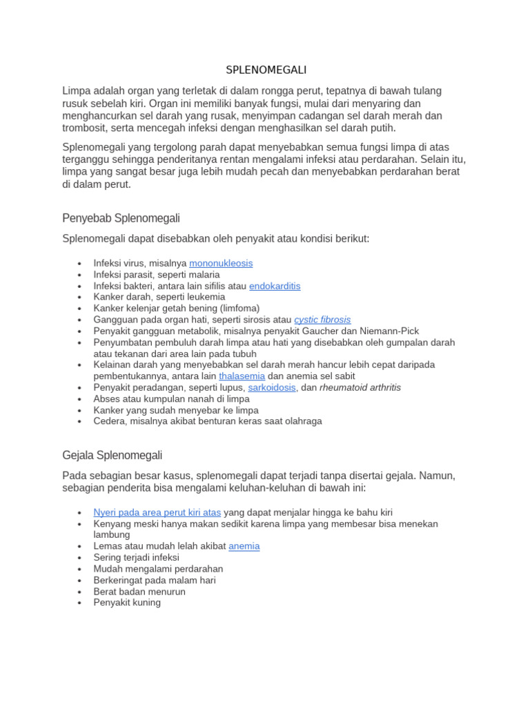 Penyebab dan Gejala Splenomegali | PDF