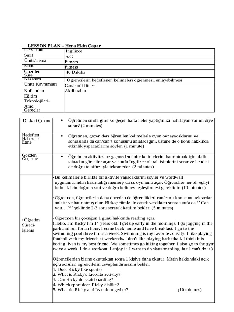 W7 Hena Lesson Plan | PDF