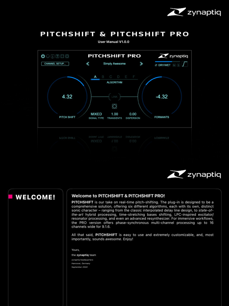 Zynaptiq Pitchshift and Pitchshift Pro Manual | PDF | Graphical User Interfaces | Mac Os