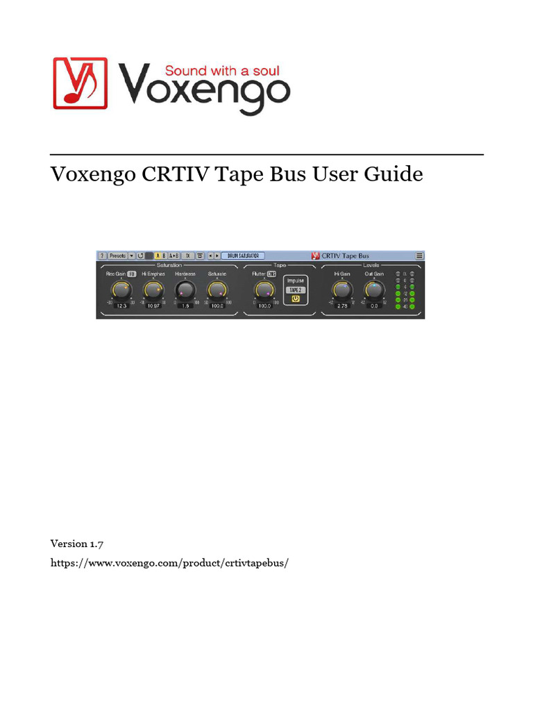 Voxengo CRTIV Tape Bus User Guide en | PDF | Sampling (Signal ...