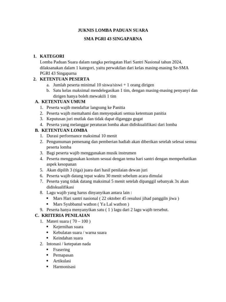 Lomba Paduan Suara Hari Santri SMA | PDF