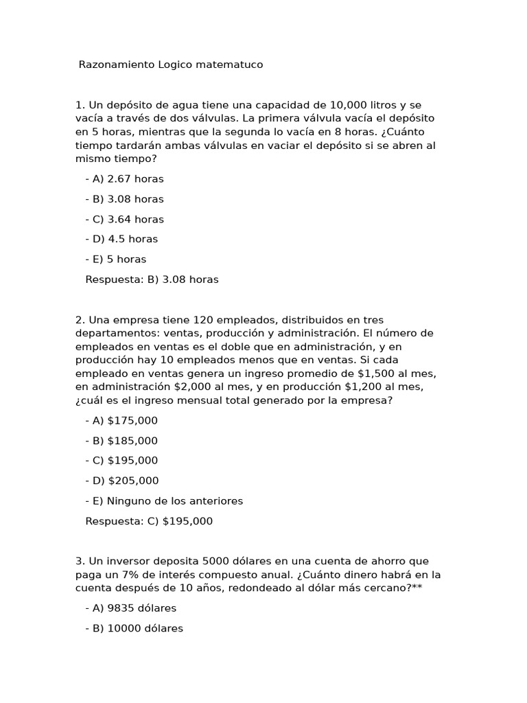 Documento Ejercicios Mate | PDF | Dólar de los Estados Unidos