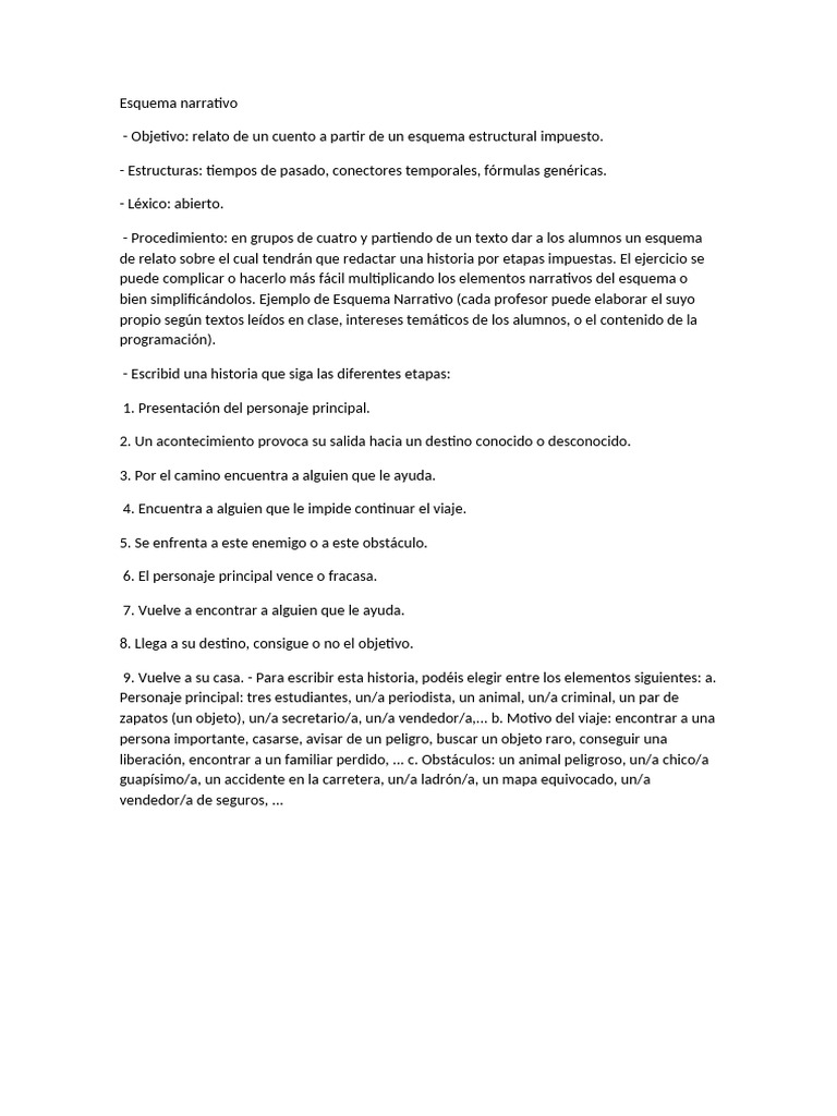 Ejercicio Esquema Narrativo | PDF