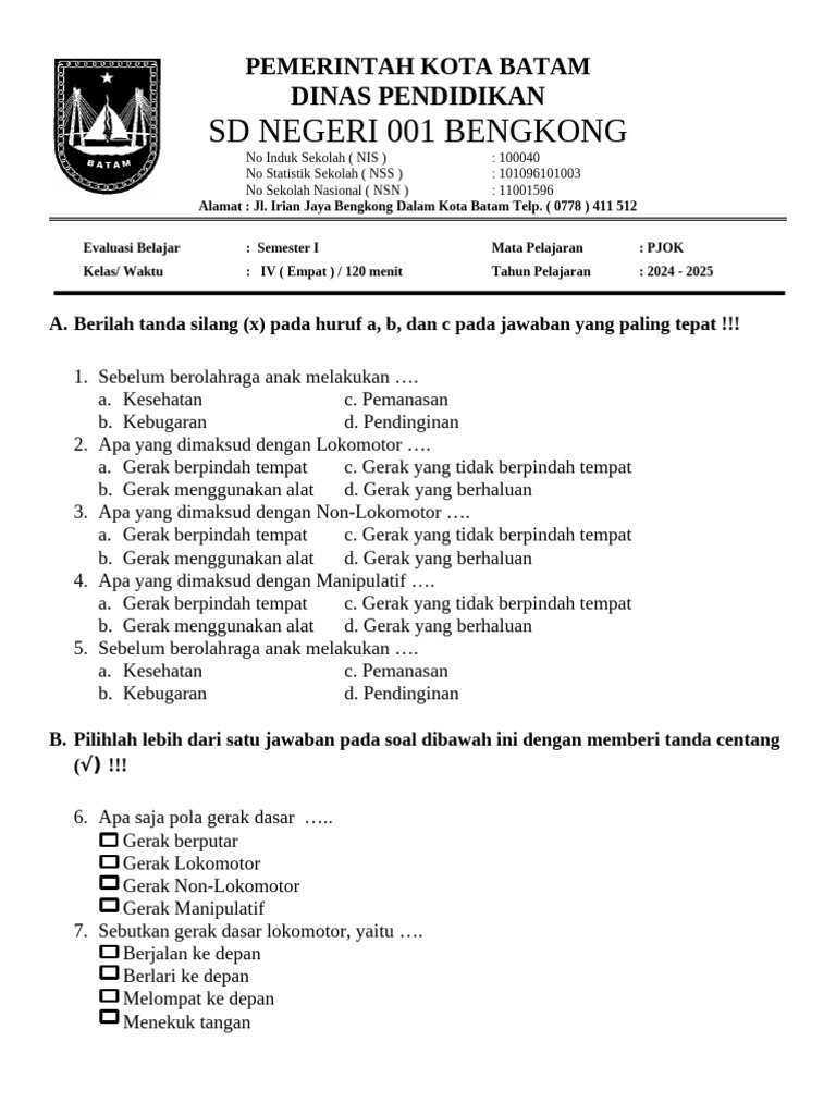 Kelas 4 Pjok Mid 2024 | PDF