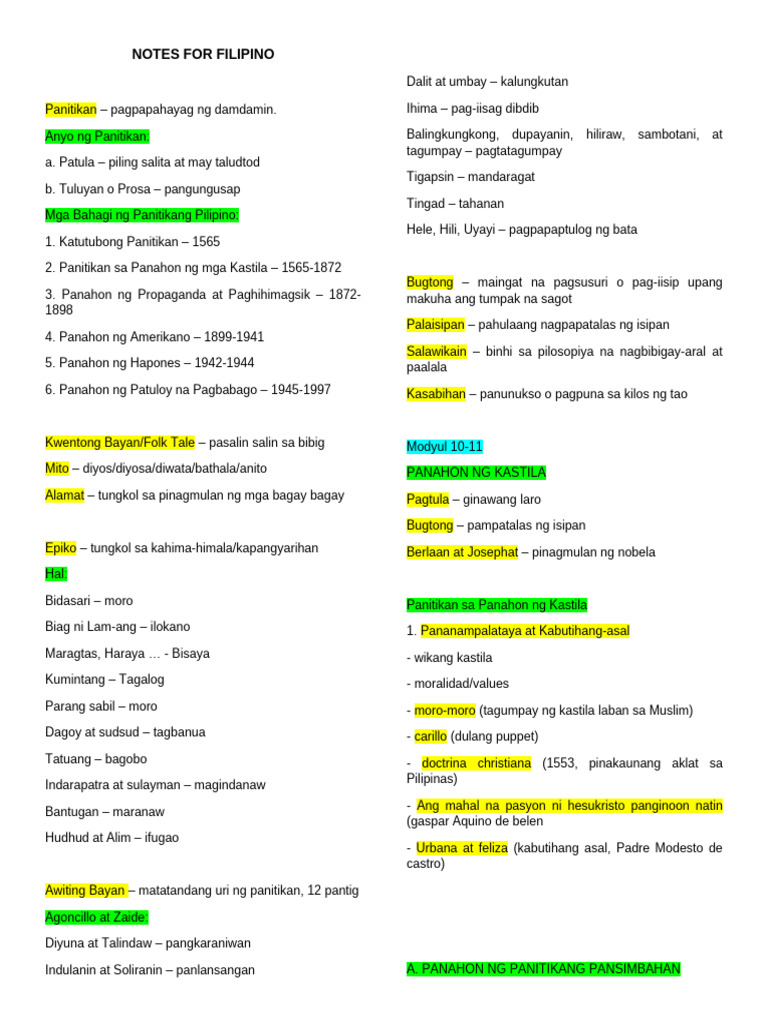Notes For Filipino | PDF